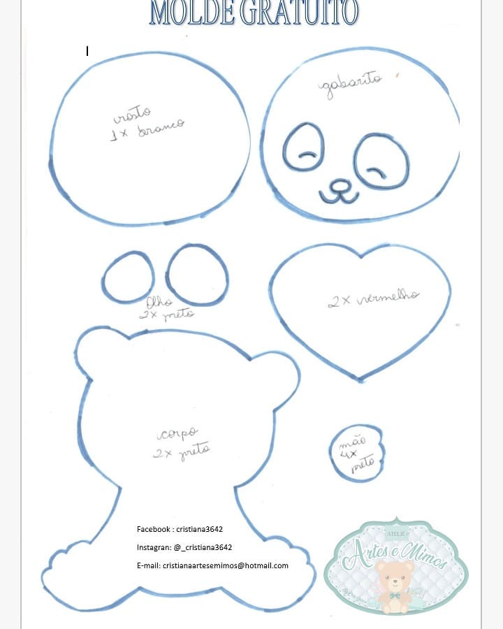 Ursinho panda em feltro com molde para imprimir - Ver e Fazer