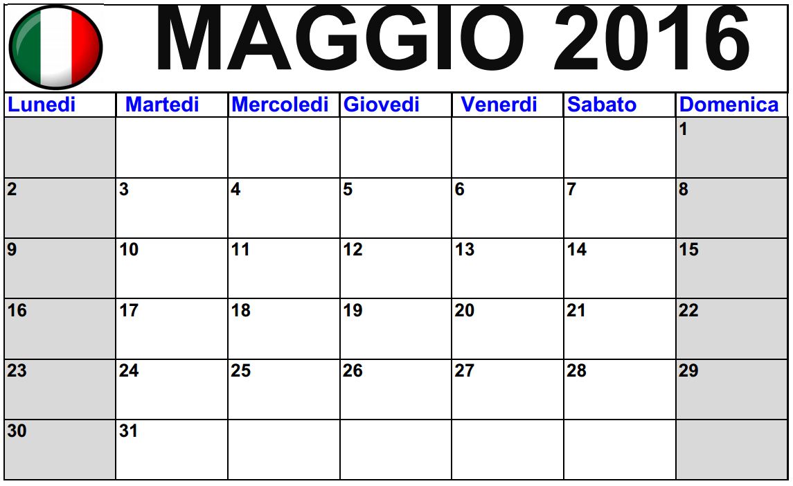 Calendari Maggio 2016 da stampare - Italiano | 2016 Blank Calendar ...