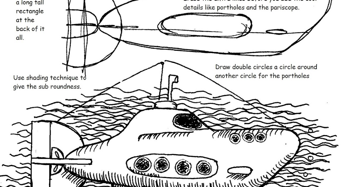 How to Draw Worksheets for The Young Artist: How To Draw A Submarine ...