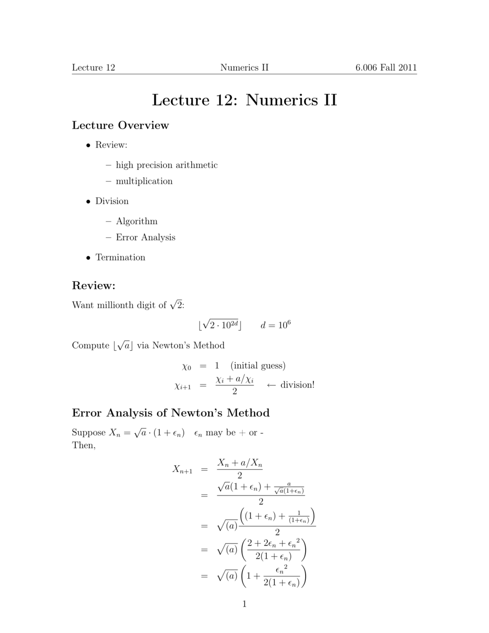 Mit Introduction To Algorithms Lecture 12 Square Roots Newton S