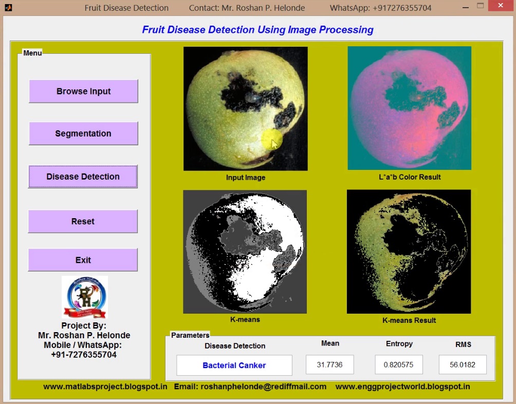 Matlab Code For Fruit Disease Detection And Classification Using Image