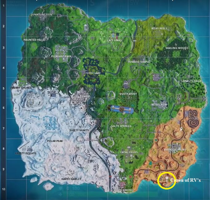 Crown, Turtle and Submarine Locations Map: Fortnite