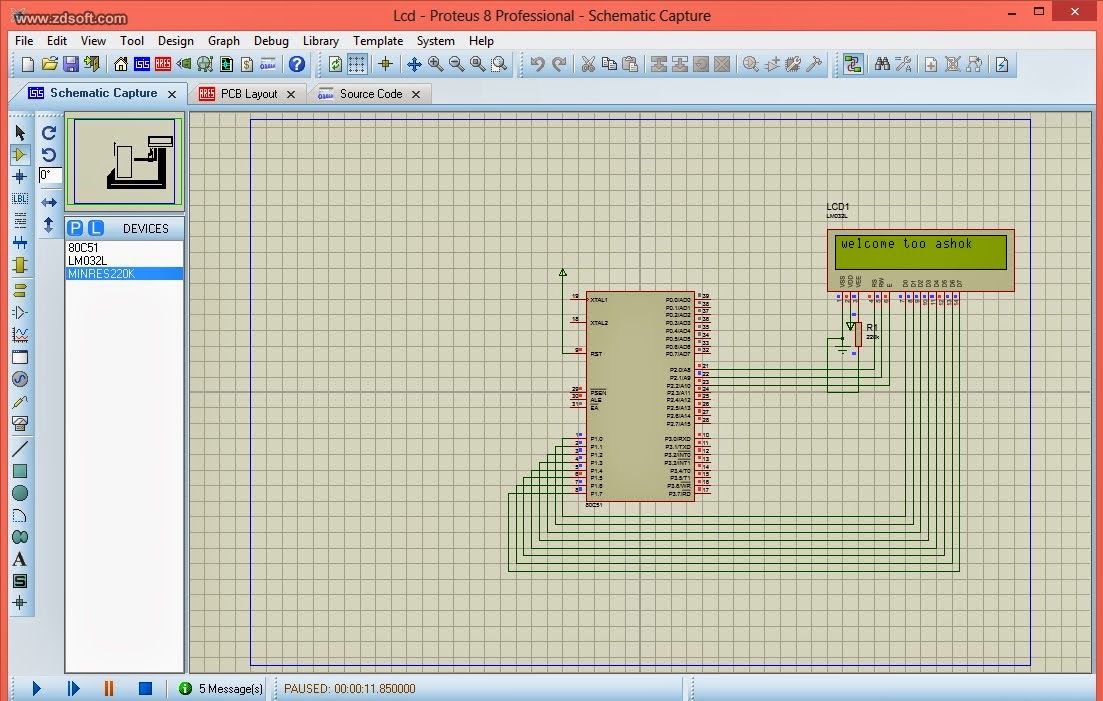 Sympos: LCD scrolling operation in proteus