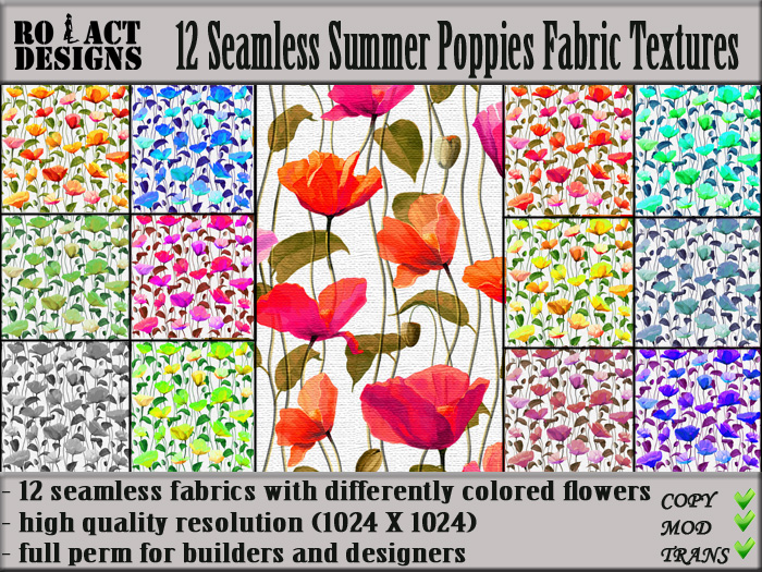Ro!Act Designs: Ro!Act Designs 12 Seamless Summer Poppies Fabric Textures