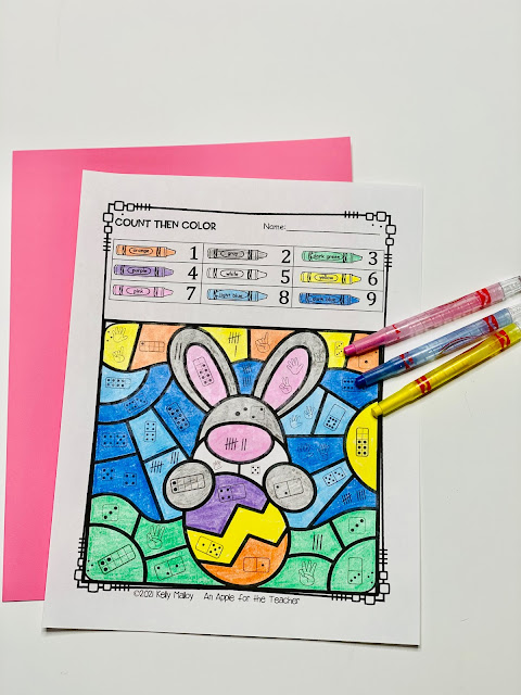 An Apple For The Teacher: Easter Subitizing Color By Number Worksheets