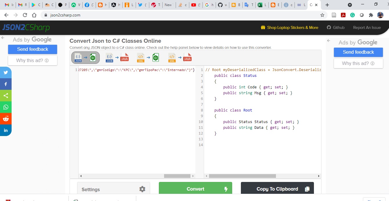 Convertidor de Clases de JSON a C#
