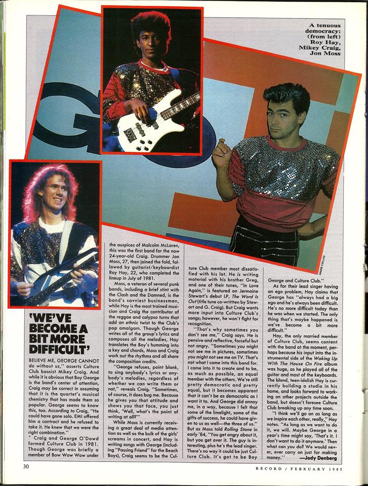 Top Of The Pop Culture 80s: Culture Club Record Magazine 1985