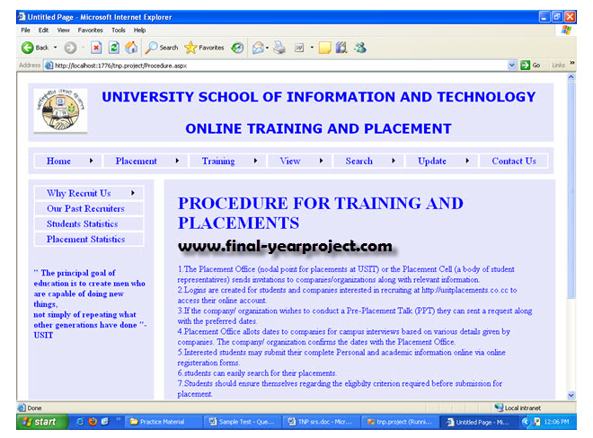 Online Training and Placement System MCA Project - Free Final Year ...