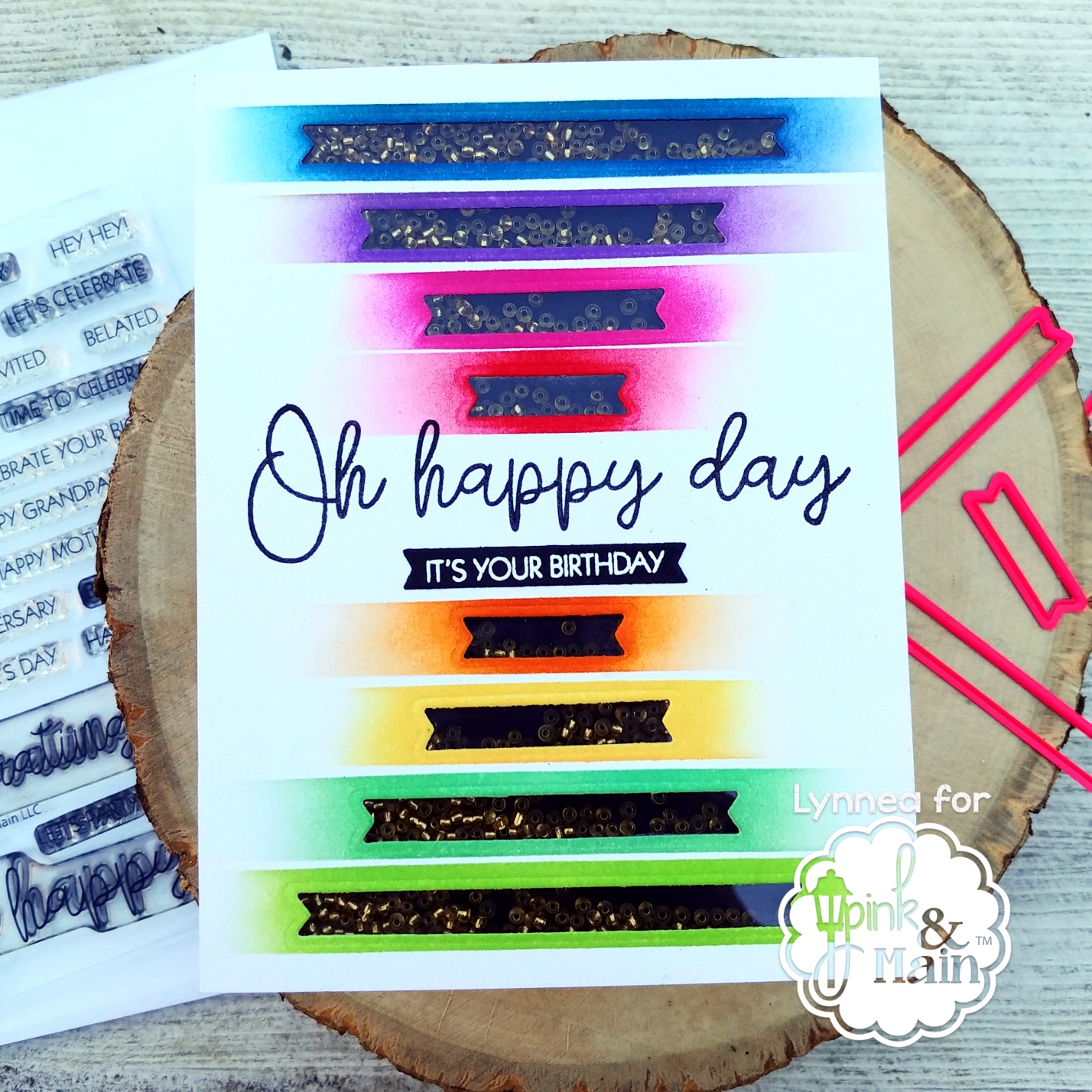 Lynnea Hollendonner: Die Cut Sentiment Strips Shaker Card