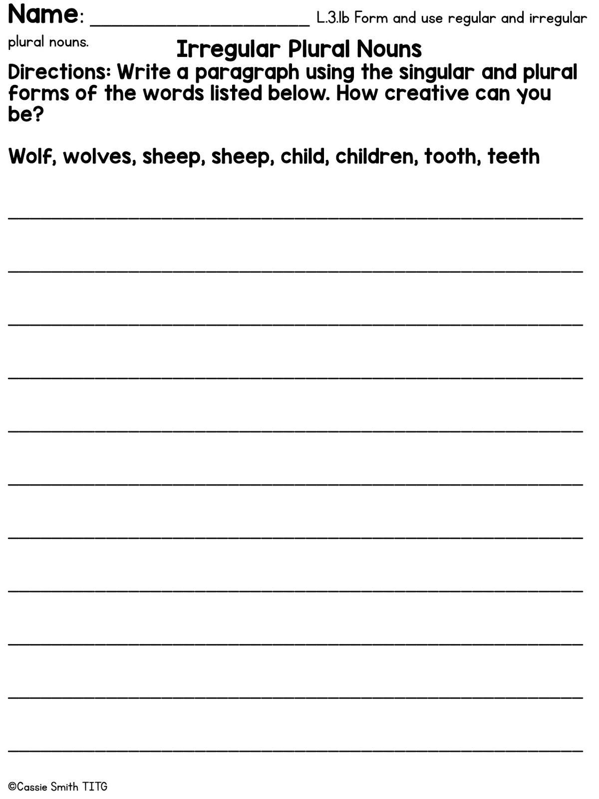 Irregular Plural Nouns Pack - Thrifty in Third Grade