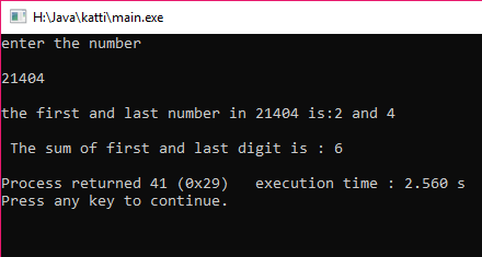 C program to find the sum of first and last digit in the given number