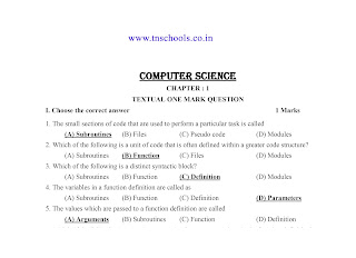 12th Std Computer Science New One Mark Question Study Materials ...