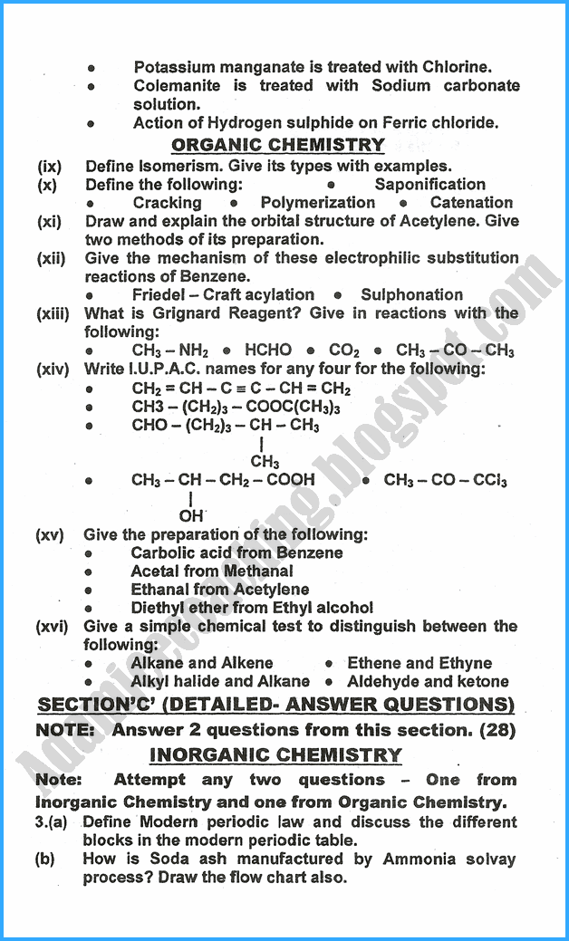 Adamjee Coaching: 12th Chemistry - Past Year Paper - 2018