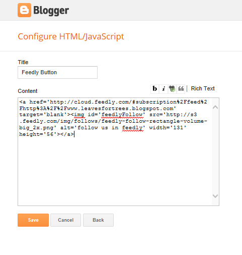 Leaves for Trees: Tuesday's Tip - Adding a Feedly follow button in Blogger