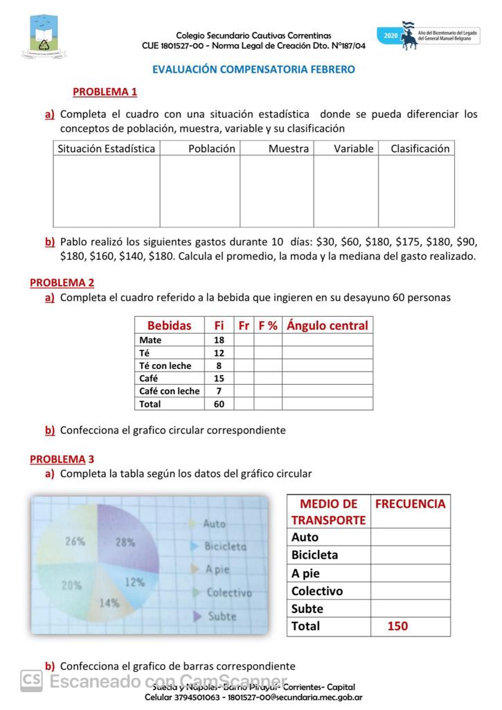 Colegio Cautivas Correntinas: MATEMATICA 6to AÑO - EVALUACIÓN DE FEBRERO