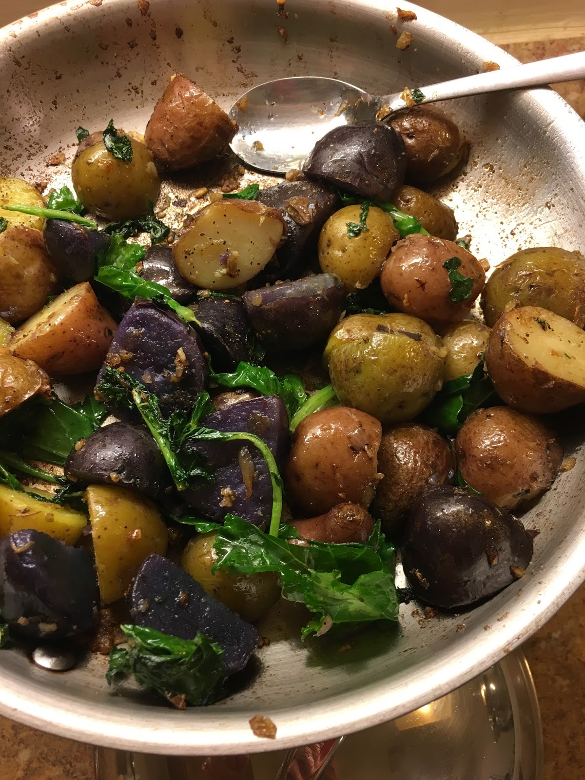 Roasted Colorful Potatoes and Kale - Cookstas