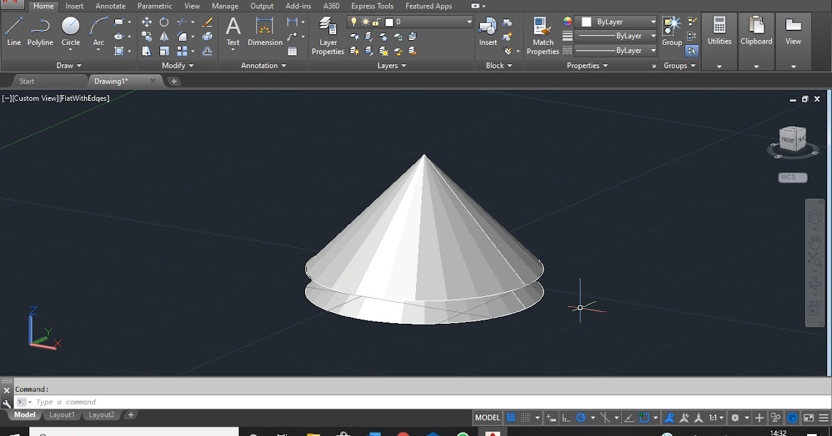Cone - Objeto, Plano e Secção em AutoCAD 3D