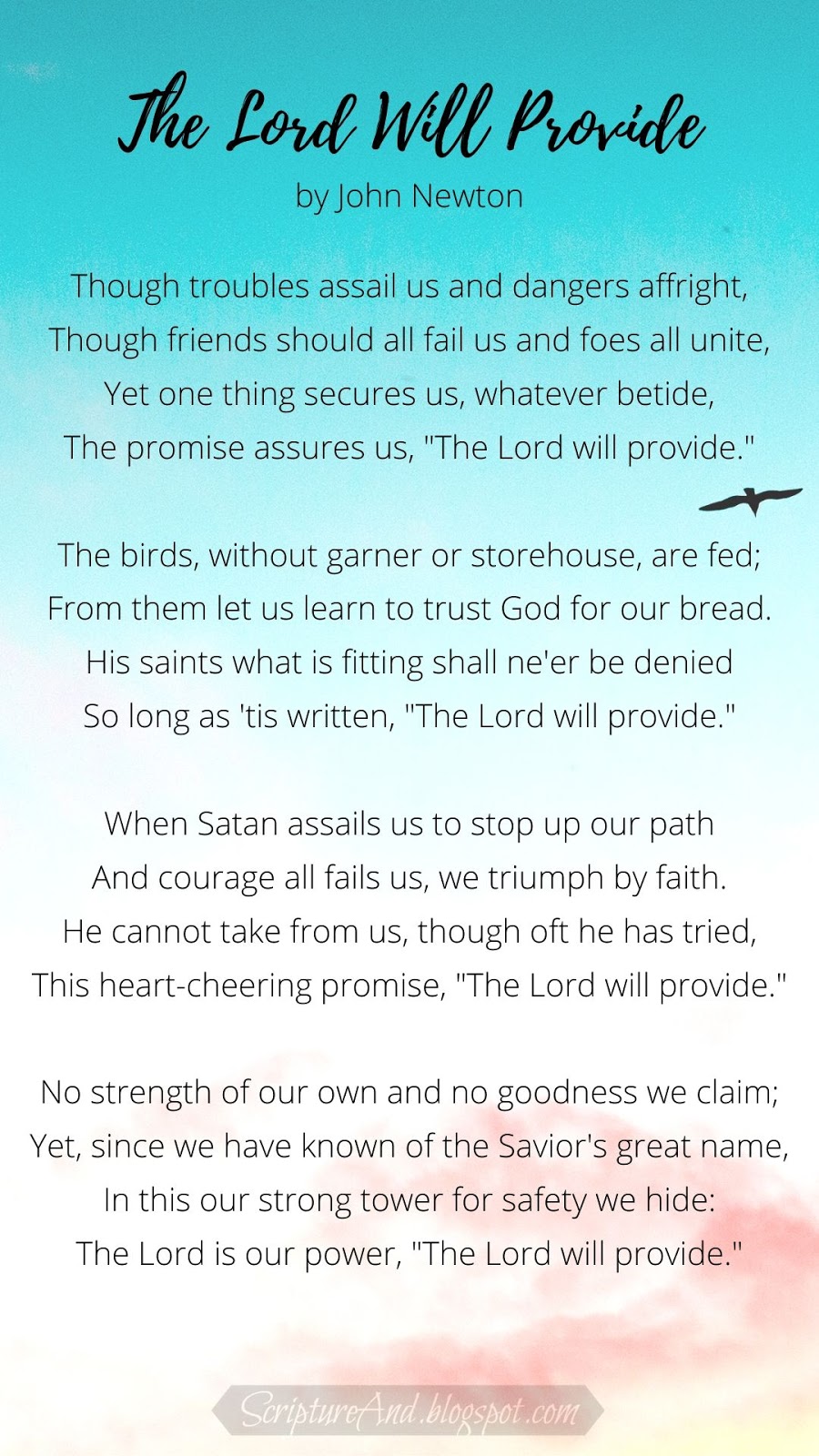 Bible Verses for The Lord Will Provide by John Newton
