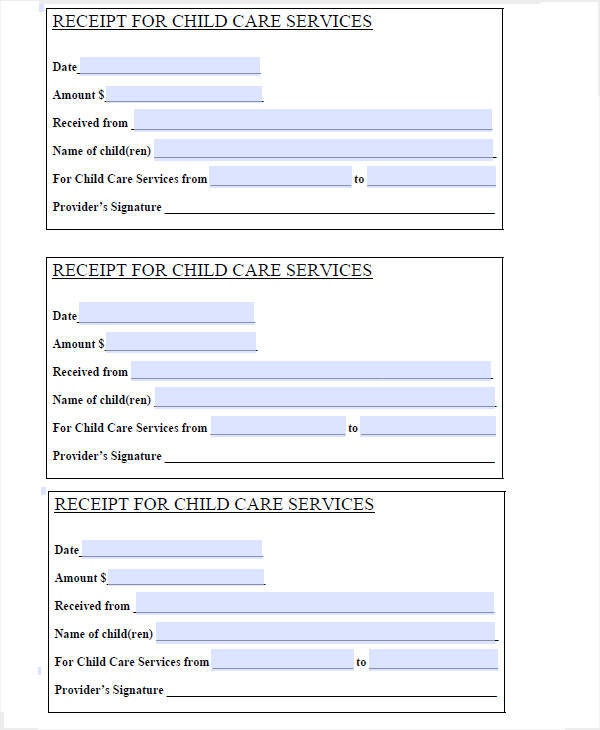 Printable Daycare Receipts - Invoice Template