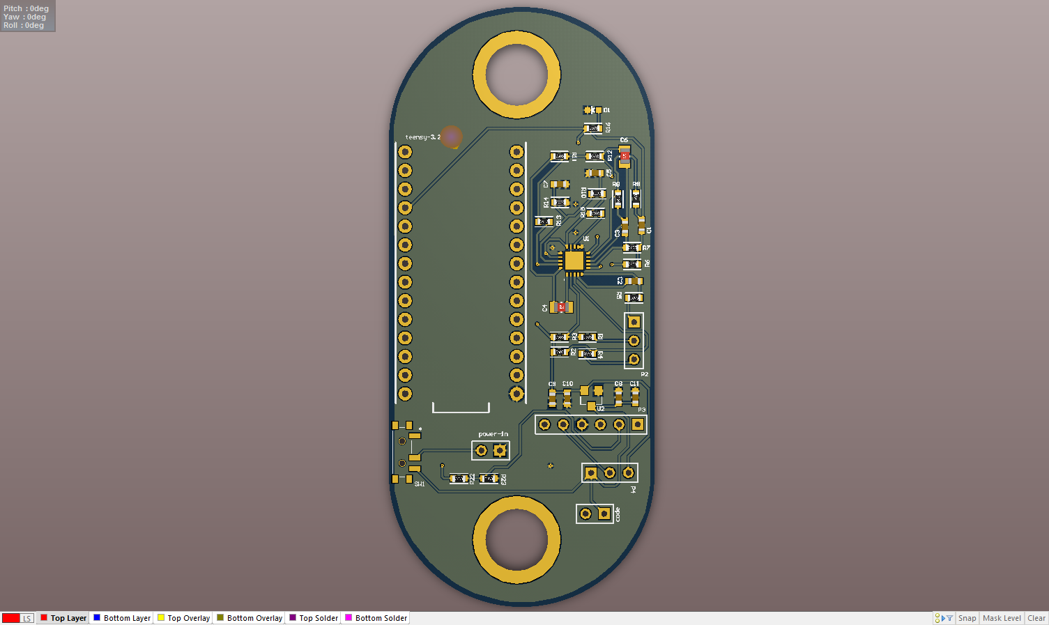 Schematic and PCB design of wearable heart signal monitoring device.