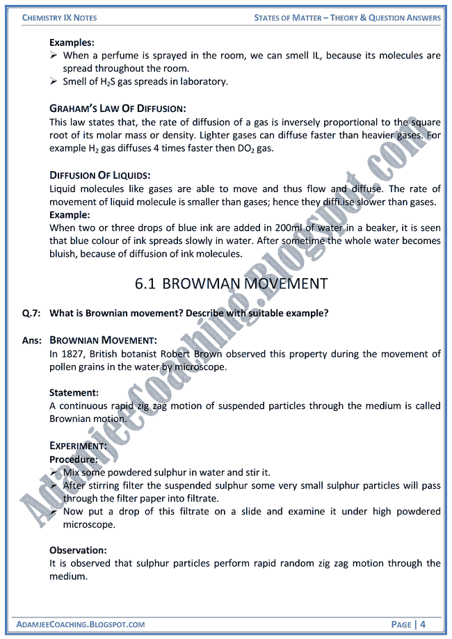 Adamjee Coaching: States of Matter - Theory Notes and Question Answers ...