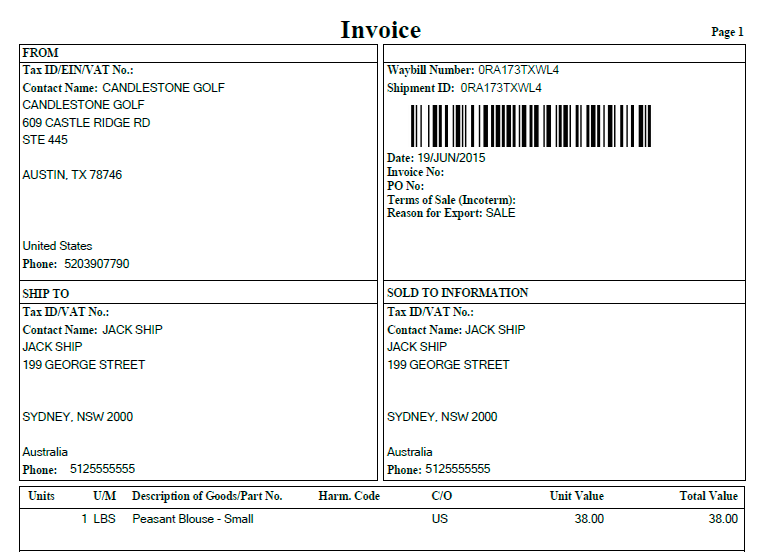 Customs Invoice Ups - Invoice Template