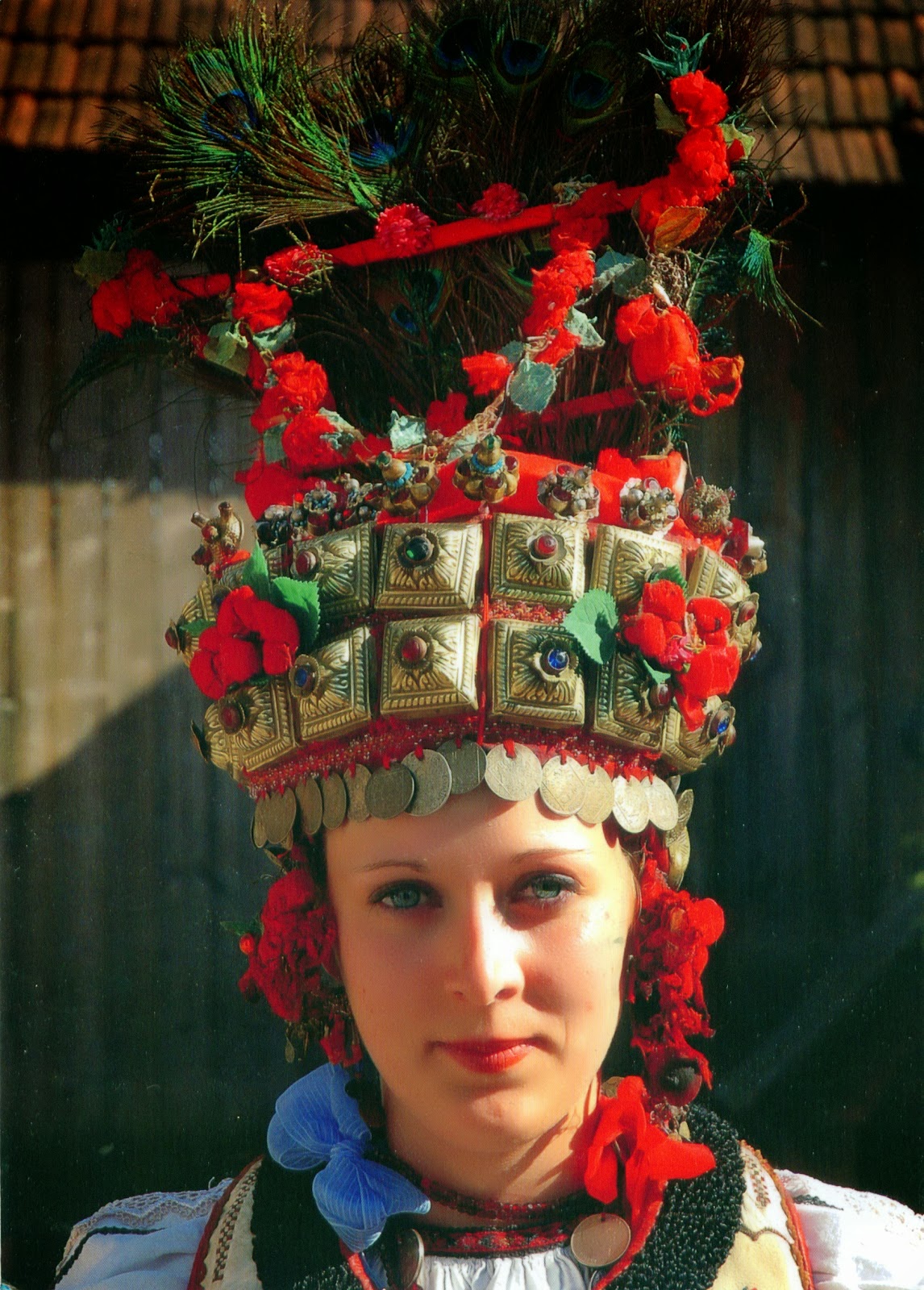 Local style: Traditional wedding costume and headdress of Europe