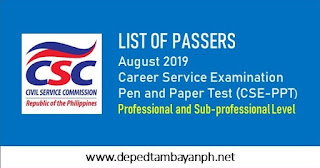 CSC Exam Results: August 2019 – Career Service Examination-Pen and ...