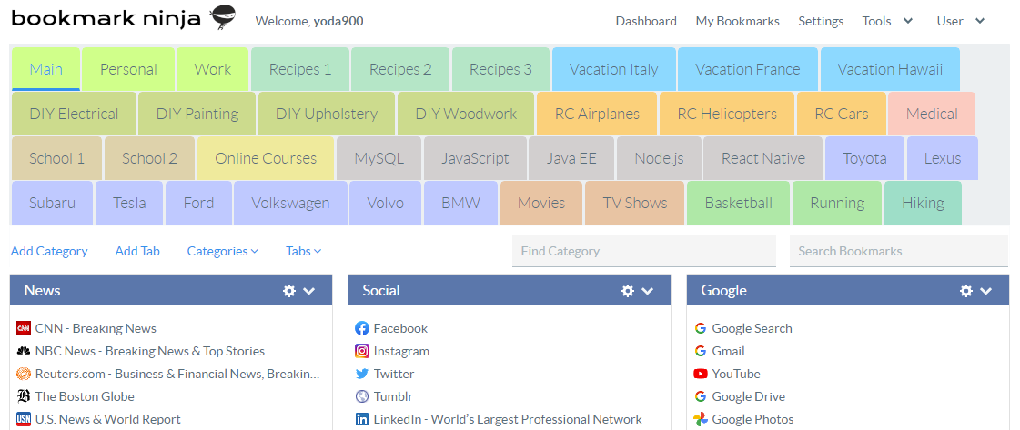 Bookmark Ninja New Feature Dynamic Tabs Bar