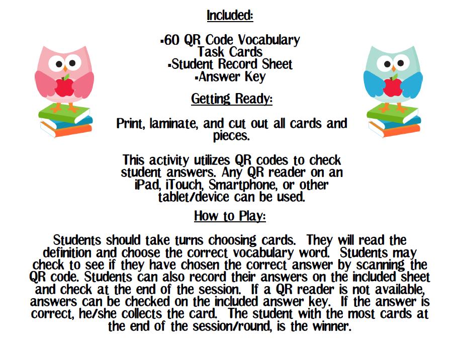 Live Love Speech: QR Codes: School Time Owl Vocabulary {NEW Activity}