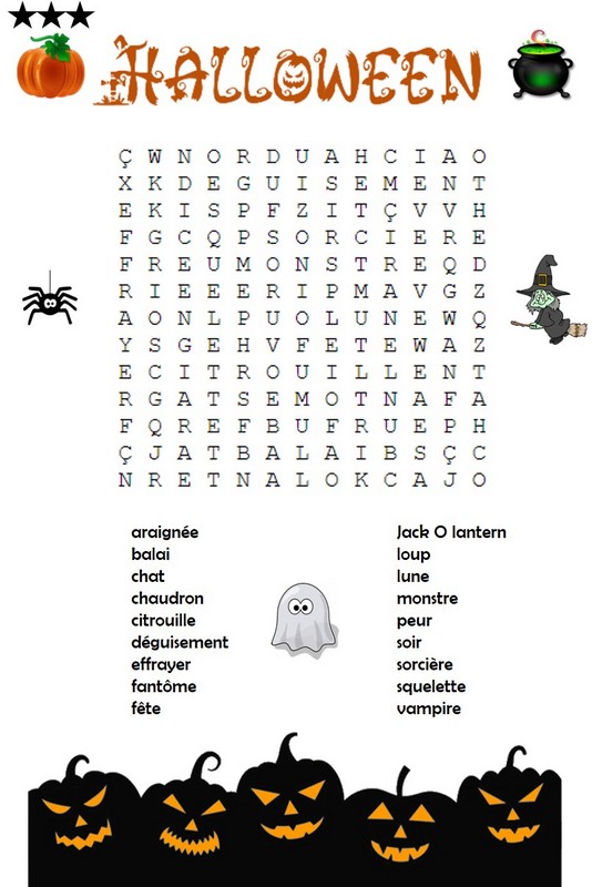 Remue Méninge: Halloween : Mots Mêlés et coloriage, cycle 2 et 3
