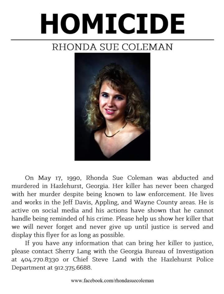 Does Rhonda Sue Coleman's murderer roam freely in Hazlehurst? Does Rhonda Sue Coleman's murderer roam freely in Hazlehurst?