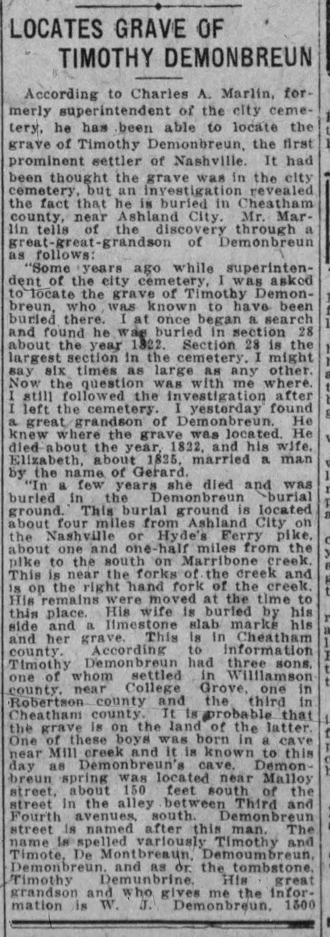 Nashville History: Where is Timothy Demonbreun, Sr.?