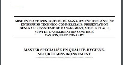 Mémoire de fin d'études HSE: " MASTER SPECIALISE EN QUALITE ...