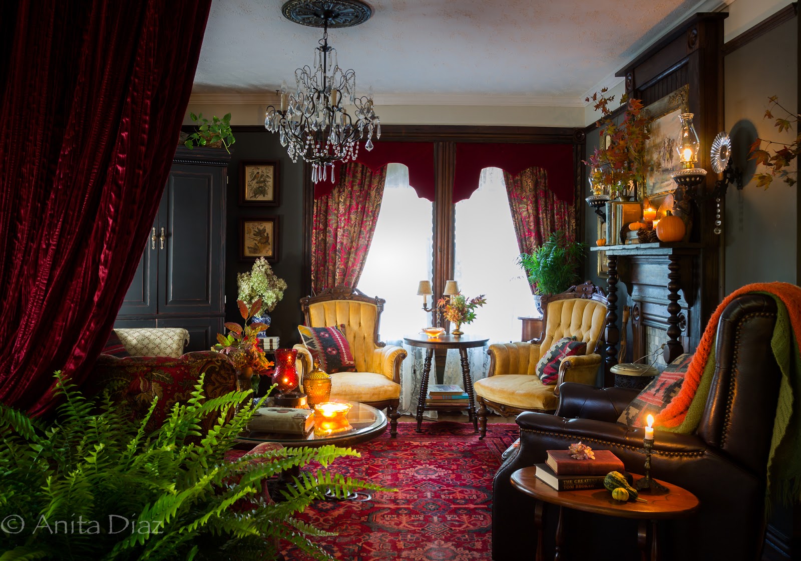 Fall in the Victorian-inspired parlor - Whispering Pines Homestead