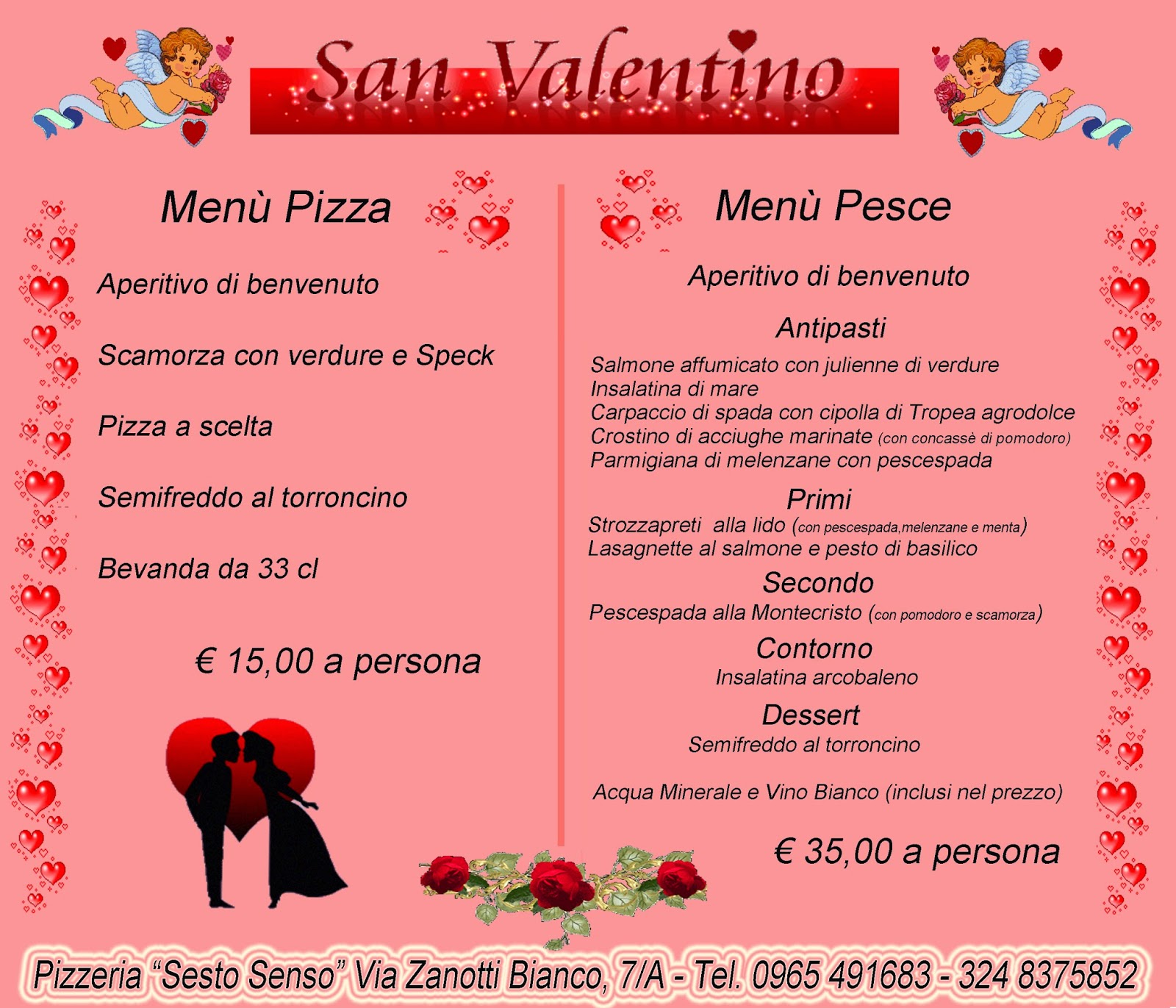 Pizzeria Sesto Senso: Menù di San Valentino 2015