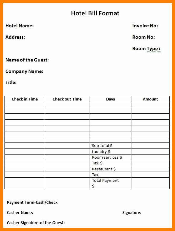 Hotel Room Bill Format In Word - Invoice Template