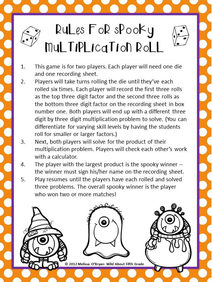 Fifth Grade Freebies: Spooky Multiplication Roll Freebie