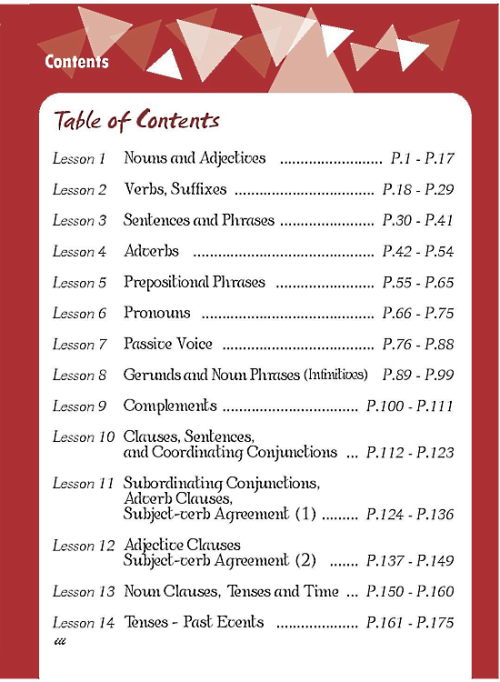 English for the Eager Learners: Table of Contents