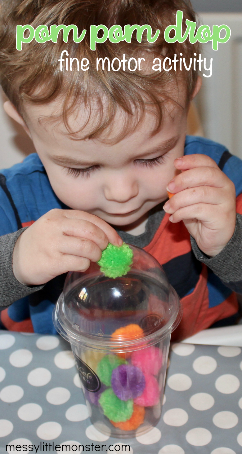 Pom Pom Drop Fine Motor Activity for Toddlers - Messy Little Monster