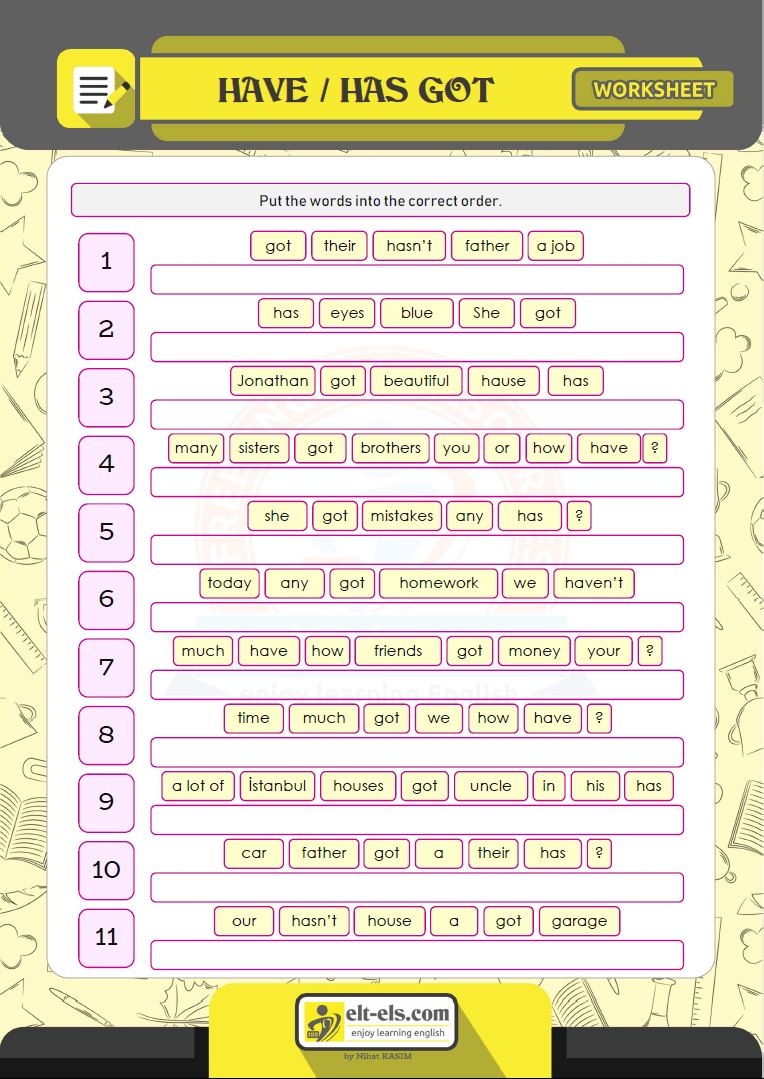 Worksheet: have got & has got exercises | www.elt-els.com