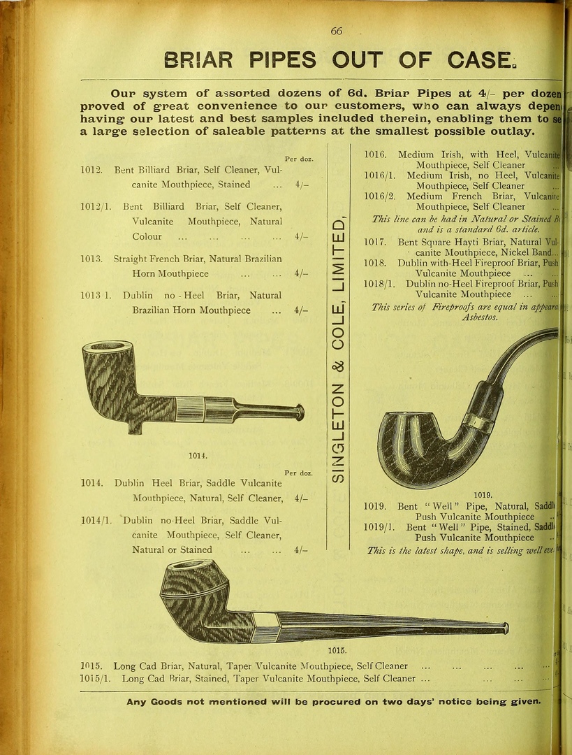 Курительные трубки.: Каталог компании Singleton & Cole Limited, за 1897 ...