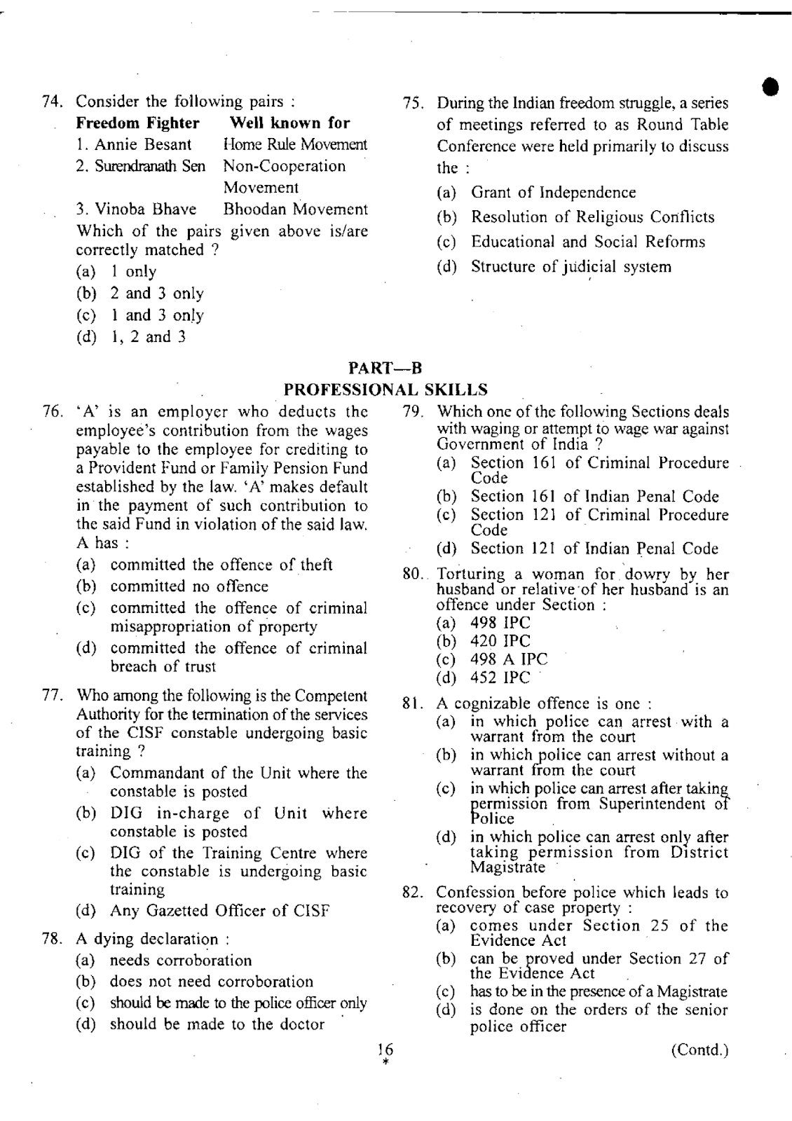 CISF Head Constable Previous year Question paper Download CISF HC ...