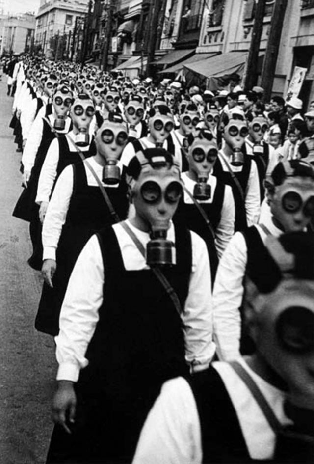 Gas Mask Parade, Tokyo, 1936 ~ Vintage Everyday