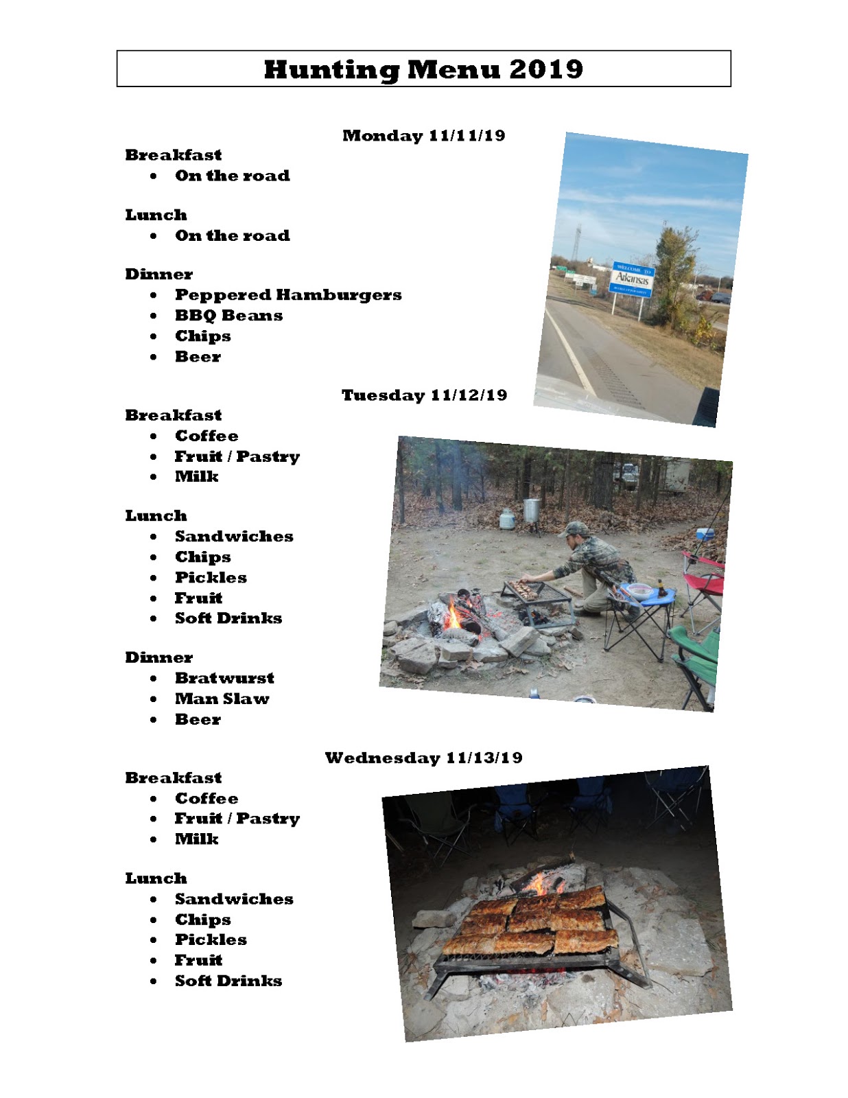 Buzzard Bluff Hunting Extravaganza: Our Camp Menu