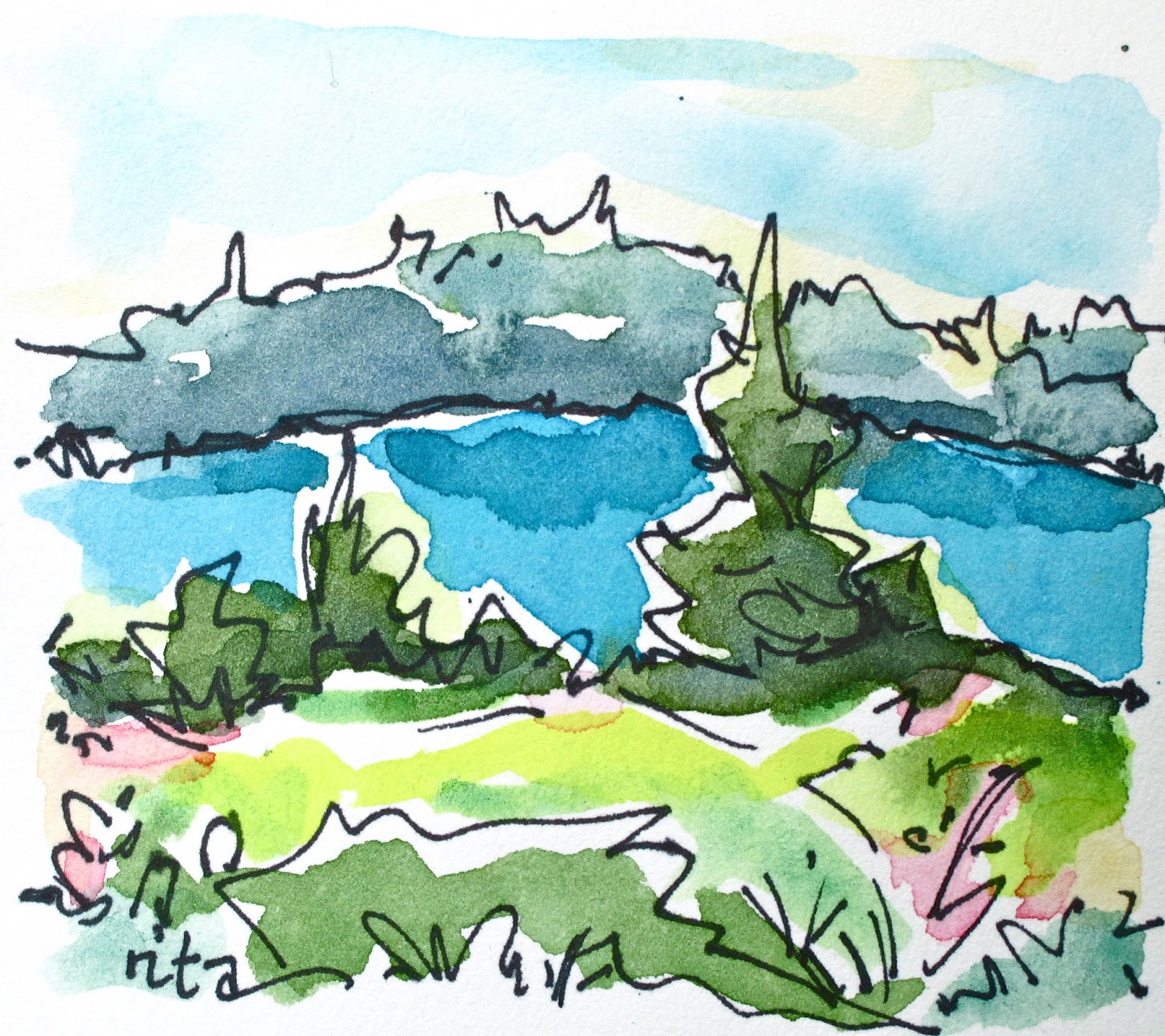 Sketchbook Wandering : Mini Landscape Lake Scene