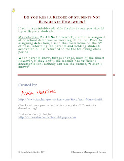 Classroom Freebies Too: No Homework? Send that Note Home!