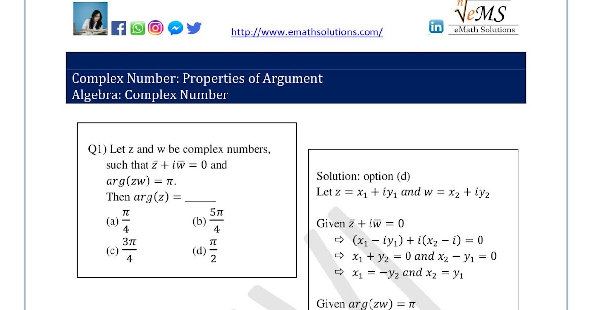 Complex Number: Question based on Properties of Argument of a Complex ...
