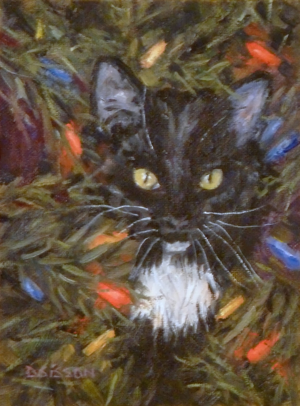 Daily Painters of Arkansas: Christmas Tree Cat Debra Sisson Oil ...