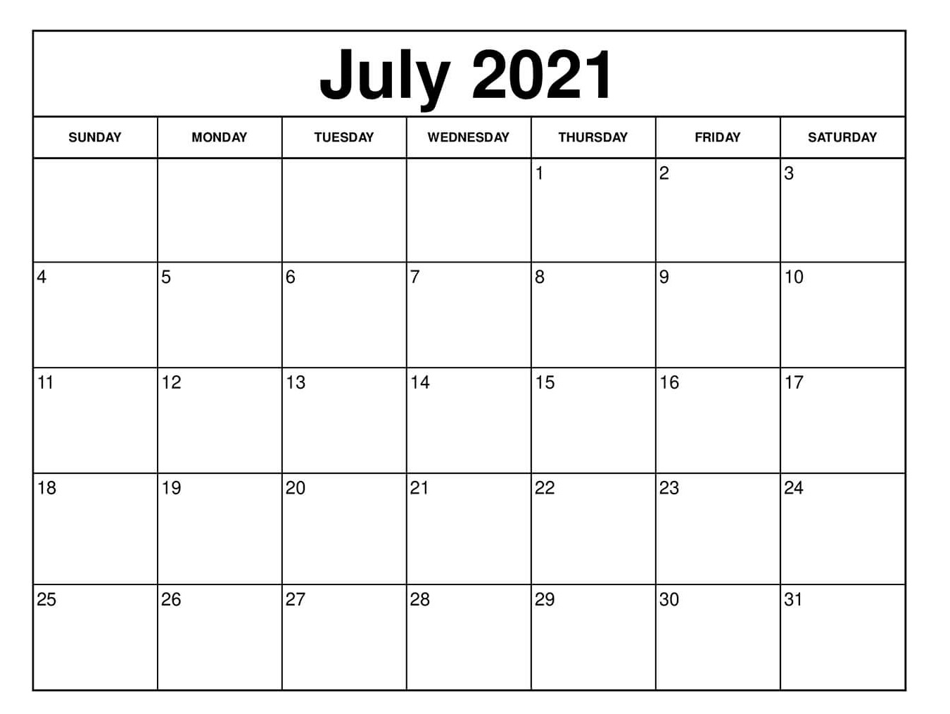 July 2021 Calendar Printable